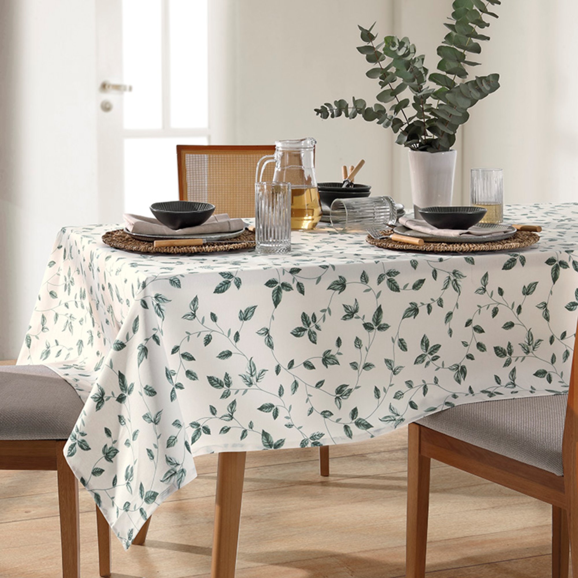Toalha de Mesa Retangular Döhler Clean Athenas 8 lugares Botânica
